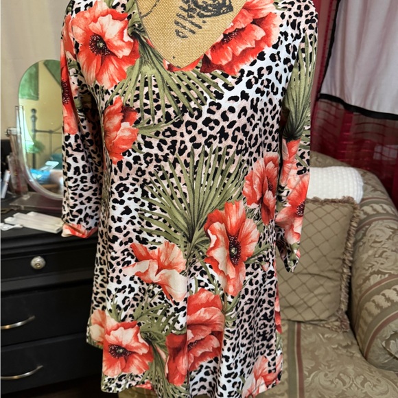 Tops | Elegant Floral And Leopard Print Womens Tunic | Poshmark